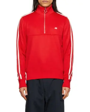 Ami Half-zip Pullover Sweatshirt With Striped Sleeves