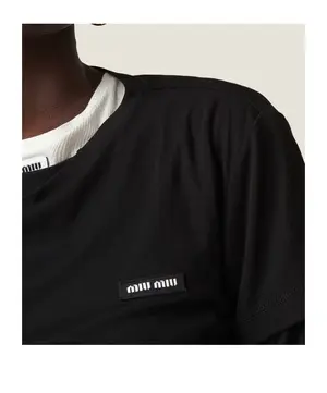 Miu Miu Logo Patch Crewneck T-shirt - Black