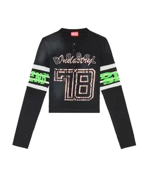 DIESEL® Cropped Long Sleeve Top With Flocked Print - Black
