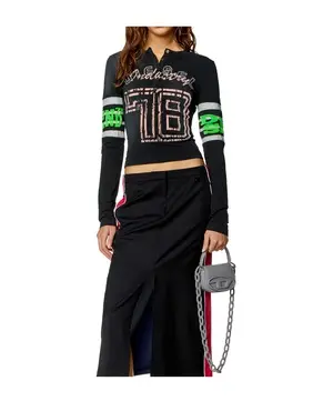DIESEL® Cropped Long Sleeve Top With Flocked Print - Black