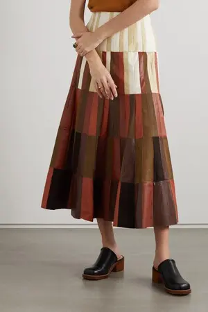 Gabriela Hearst Patchwork Pleated Midi Skirt