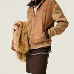 Miu Miu Knitted Sleeve Bomber Jacket