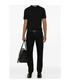 Saint Laurent Button Detailed Short-sleeved Polo Shirt - Black