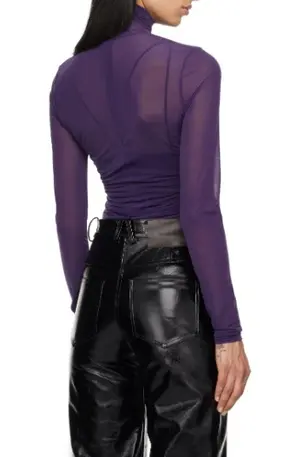 16Arlington Purple Sheer Knit High-neck Top