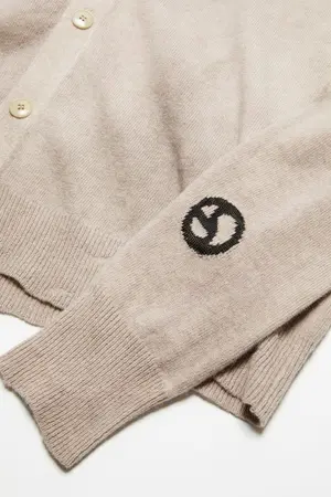 Acne Studios Buttoned Crewneck Sweater With Logo Jacquard - Nude