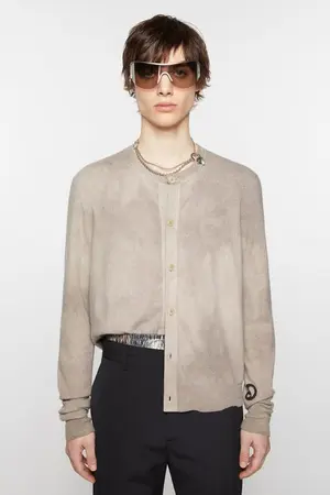 Acne Studios Buttoned Crewneck Sweater With Logo Jacquard - Nude
