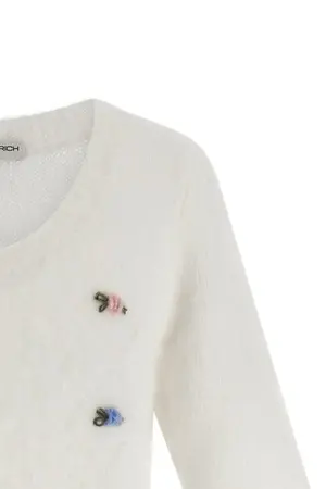 Alessandra Rich Cropped Knitted Jumper With Embroidered Detail - White