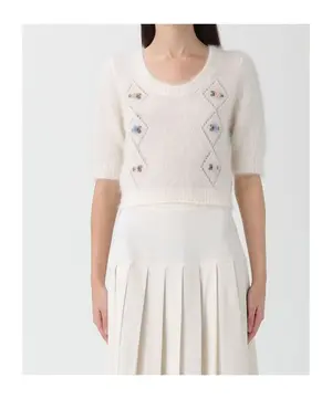 Alessandra Rich Cropped Knitted Jumper With Embroidered Detail - White