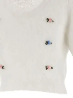 Alessandra Rich Cropped Knitted Jumper With Embroidered Detail - White