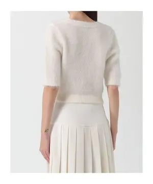 Alessandra Rich Cropped Knitted Jumper With Embroidered Detail - White