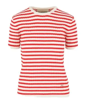 Valentino Garavani Striped Crewneck Jumper - Red