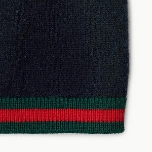 Gucci Fine Cashmere Turtleneck Jumper With Web Stripe Trim - Dark Blue