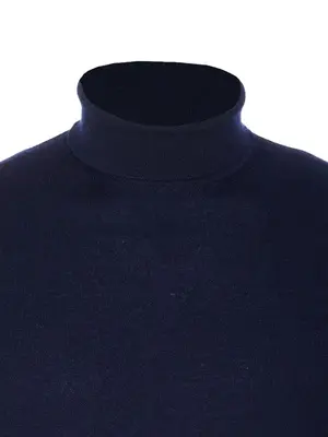 Gucci Fine Cashmere Turtleneck Jumper With Web Stripe Trim - Dark Blue