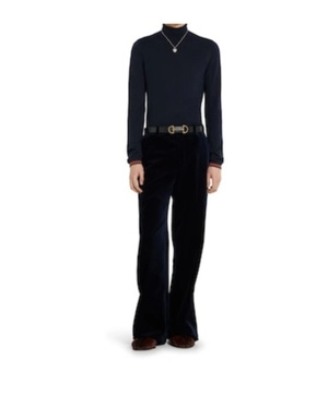 Gucci Fine Cashmere Turtleneck Jumper With Web Stripe Trim - Dark Blue
