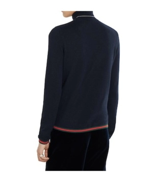 Gucci Fine Cashmere Turtleneck Jumper With Web Stripe Trim - Dark Blue