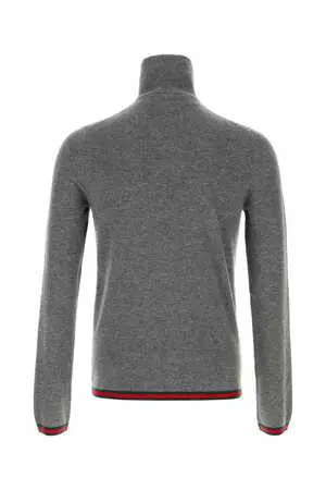 Gucci Fine Cashmere Turtleneck Jumper With Web Stripe Trim - Gray