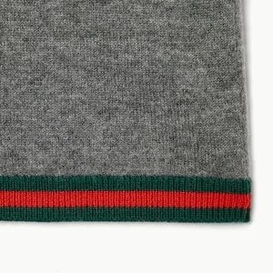 Gucci Fine Cashmere Turtleneck Jumper With Web Stripe Trim - Gray