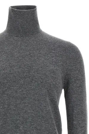 Gucci Fine Cashmere Turtleneck Jumper With Web Stripe Trim - Gray