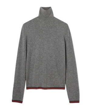 Gucci Fine Cashmere Turtleneck Jumper With Web Stripe Trim - Grey