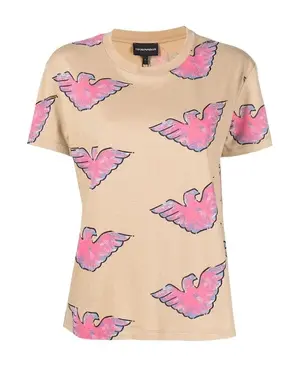 Emporio Armani All-over Logo Print Crewneck T-shirt - Nude