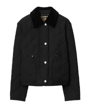 Burberry Quilted Jacket With Corduroy Collar - Black