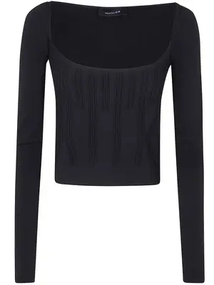 MUGLER Boning Detailed Square Neck Jumper - Black