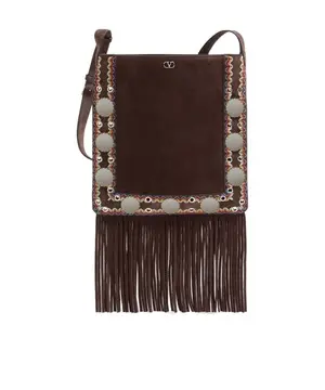 Valentino Garavani Nellcôte Fringed Edge Shoulder Bag - Black