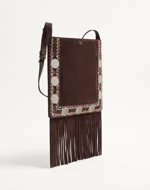 Valentino Garavani Nellcôte Fringed Edge Shoulder Bag - Black