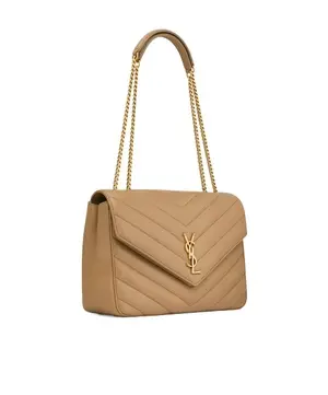 Saint Laurent Loulou Foldover Top Large Shoulder Bag - Nude