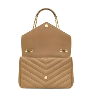 Saint Laurent Loulou Foldover Top Large Shoulder Bag - Nude