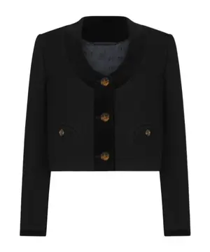 BLAZÉ MILANO Cropped Velvet-trimmed Black Viscose Jacket - Midnight Black