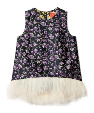 La DoubleJ La Scala Top With Ostrich Feather Trim - Purple