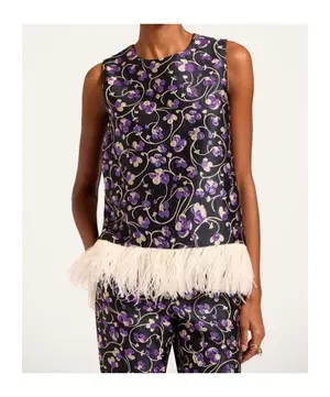 La DoubleJ La Scala Top With Ostrich Feather Trim - Purple