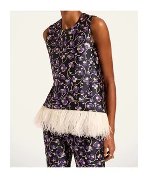 La DoubleJ La Scala Top With Ostrich Feather Trim - Purple