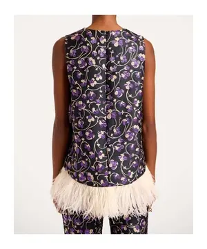 La DoubleJ La Scala Top With Ostrich Feather Trim - Purple