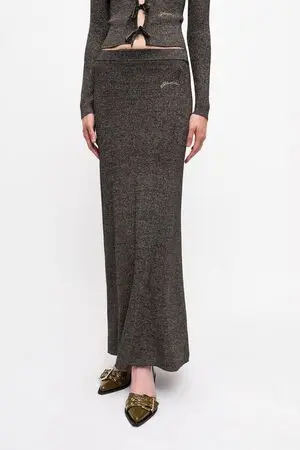 GANNI Embroidered Logo Knit Maxi Skirt