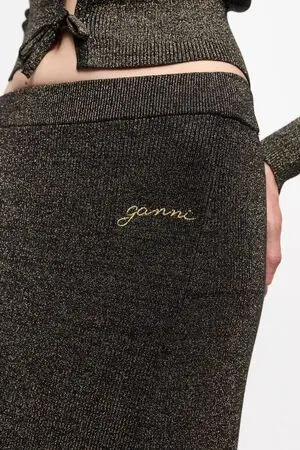 GANNI Embroidered Logo Knit Maxi Skirt