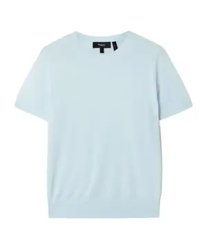 Theory Merino Wool Short-sleeved Knit Sweater - Light Blue