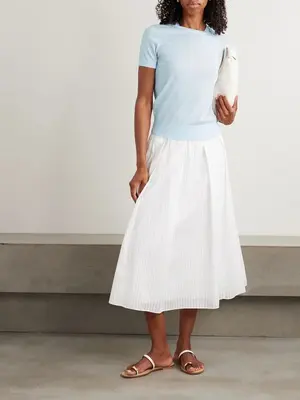 Theory Merino Wool Short-sleeved Knit Sweater - Light Blue