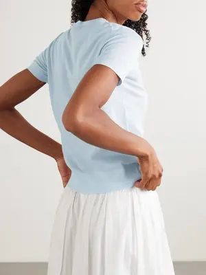 Theory Merino Wool Short-sleeved Knit Sweater - Light Blue