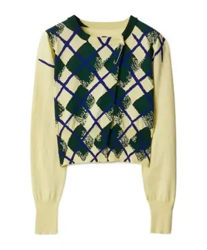 Burberry Burberry Argyle Intarsia Cropped Cotton Jumper Multicolor