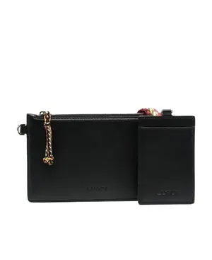 LANVIN Logo Debossed Leather Clutch - Black