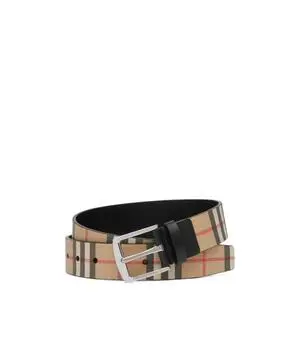 Burberry Vintage Check Print Leather Belt - Black