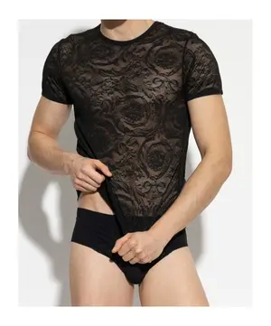 Versace Short-sleeved Crewneck Lace T-shirt