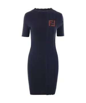 Fendi Short Sleeve Ribbed Mini Dress