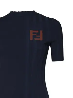 Fendi Short Sleeve Ribbed Mini Dress