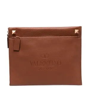 Valentino Garavani Studded Logo Clutch - Brown