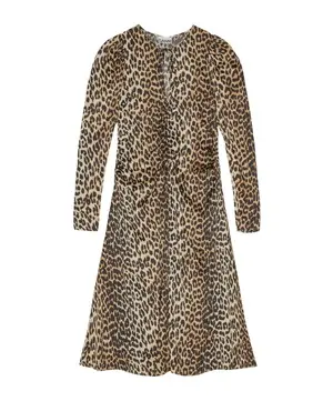 GANNI Printed Satin Ruched Midi Dress