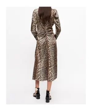 GANNI Printed Satin Ruched Midi Dress