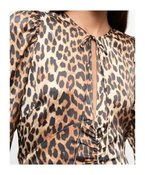GANNI Printed Satin Ruched Midi Dress
